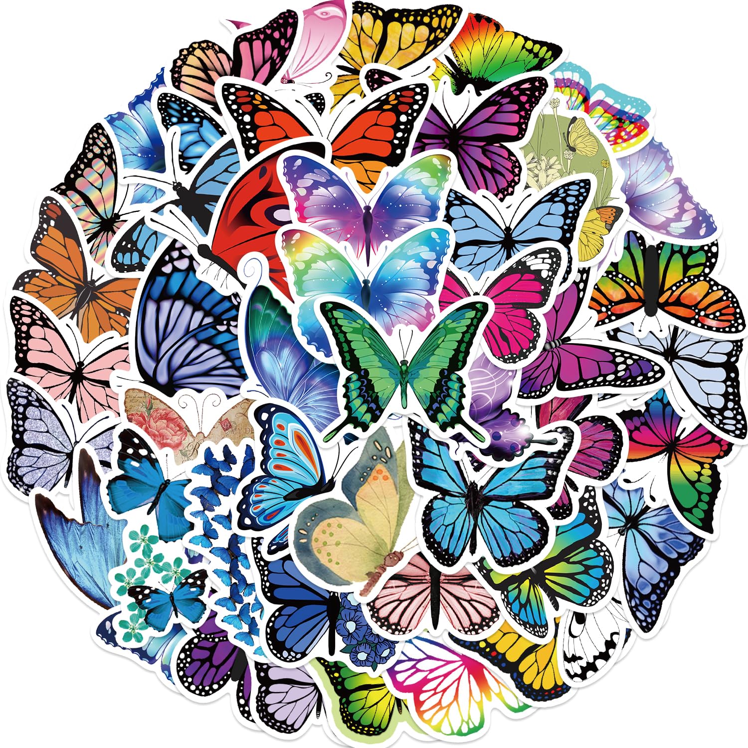 Tuqiso 50PCS Butterfly Stickers Pack, Colorful Lovely Waterproof Stickers for Laptop, Scrapbook, Window, Water Bottle, Envelope, Gift for Teens, Adults