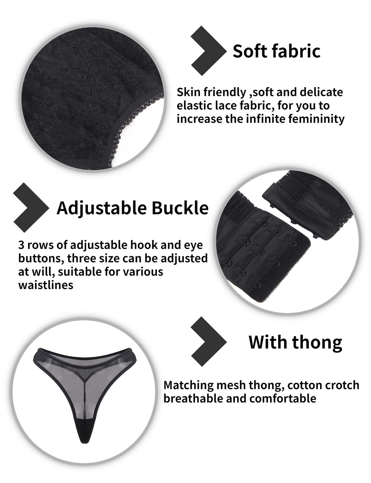 ohmydear Plus Size High Waisted Garter Belt for Women Mesh Lace Suspender Belt with 6 Straps Metal Clip for Stocking