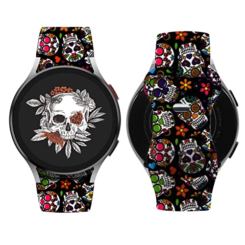 AMCUTE Compatible with Samsung Galaxy Watch 4 Bands,No Gap Comfortable Silicone Band Replacement Strap Compatible for Galaxy 2021 Watch4 Classic 46mm/Classic 42mm/Watch 4 40mm 44mm Men Women (Colored Skull)