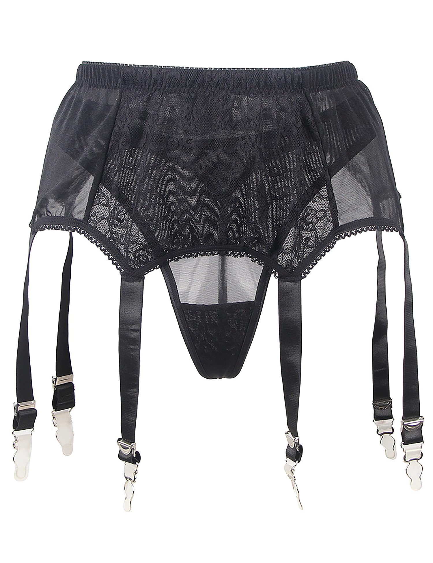 ohmydear Plus Size High Waisted Garter Belt for Women Mesh Lace Suspender Belt with 6 Straps Metal Clip for Stocking