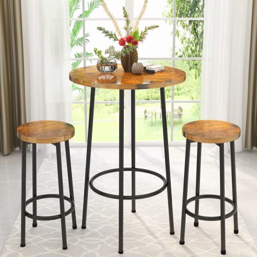 AWQM Bar Set, Kitchen Pub Table with 2 Stools, Rustic Brown