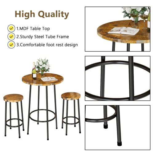 AWQM Bar Set, Kitchen Pub Table with 2 Stools, Rustic Brown