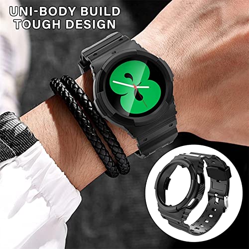 VeveXiao Rugged Case Band for Samsung Galaxy Watch 4 Classic 46mm Band with Bumper Accessories, Galaxy Watch 4 Classic 42mm Replacement Strap for Men Women, Galaxy Watch 4 Classic 46mm, black