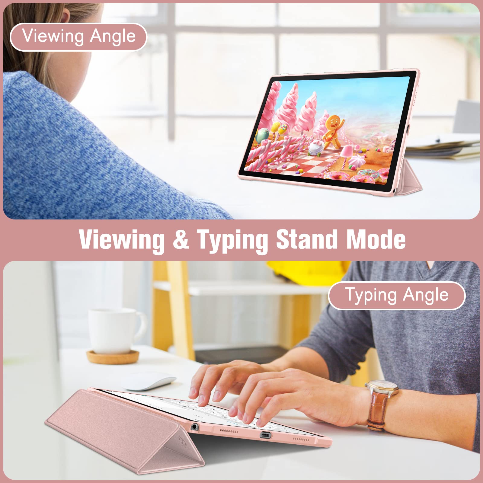Fintie Hybrid Slim Case for Samsung Galaxy Tab A8 10.5 Inch 2022 Model (SM-X200/X205/X207), Shockproof Cover with Clear Transparent Back Shell, Auto Wake/Sleep, Rose Gold