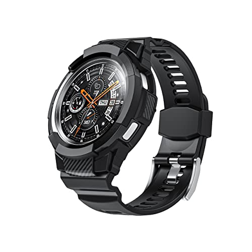VeveXiao Rugged Case Band for Samsung Galaxy Watch 4 Classic 46mm Band with Bumper Accessories, Galaxy Watch 4 Classic 42mm Replacement Strap for Men Women, Galaxy Watch 4 Classic 46mm, black