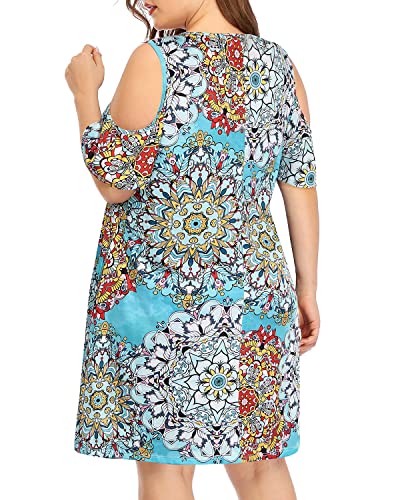 Sun Dresses Women Summer Plus Size Cold Shoulder Beach Swim Cover Up Tshirt Casual Hawaiian Tank Floral Sundress Pockets