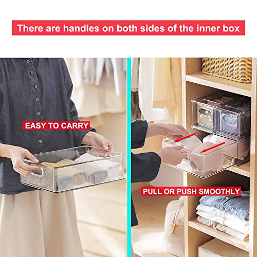 Taiuloo Refrigerator Organizer Bins with Pull-out Drawer, Clear Stackable Fridge Drawer Organizer Set, BPA-free Large Food Storage Containers for Freezer, Cabinet, Kitchen, Pantry Organization