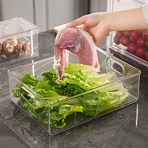 Taiuloo Refrigerator Organizer Bins with Pull-out Drawer, Clear Stackable Fridge Drawer Organizer Set, BPA-free Large Food Storage Containers for Freezer, Cabinet, Kitchen, Pantry Organization