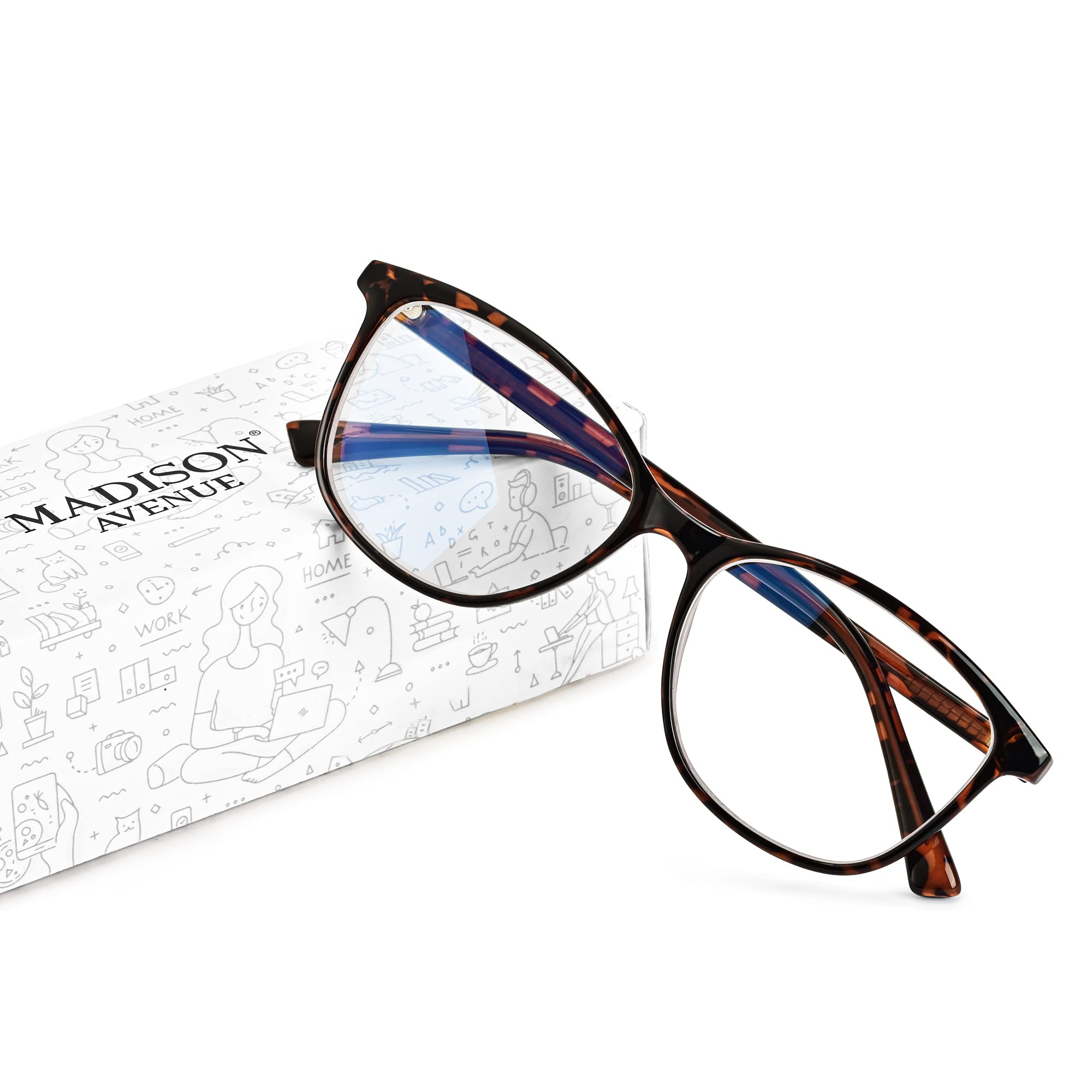 Madison Avenue Blue Light Blocking Glasses Anti Eyestrain UV Glare Blue Light Glasses for Women TV Phone Computer Gaming Eyeglasses (Demi)