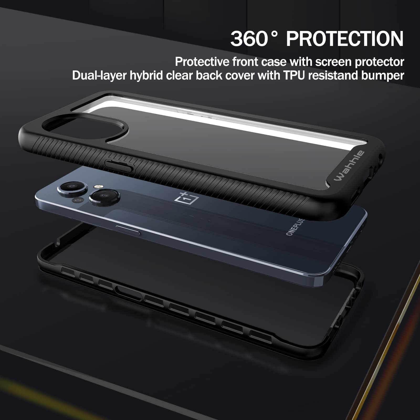 wahhle Oneplus Nord N20 5G Case, Built in Screen Protector Full Body Shockproof Slim Fit Bumper Protective Phone Cover for 1+ Nord N20 5G Men Women-Black/Clear