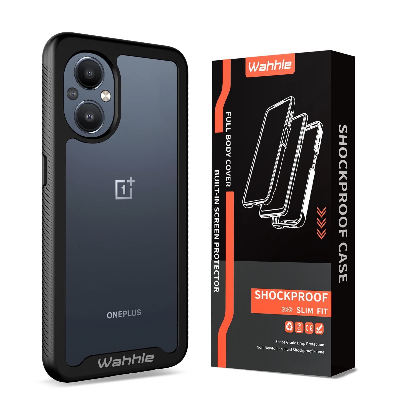 wahhle Oneplus Nord N20 5G Case, Built in Screen Protector Full Body Shockproof Slim Fit Bumper Protective Phone Cover for 1+ Nord N20 5G Men Women-Black/Clear