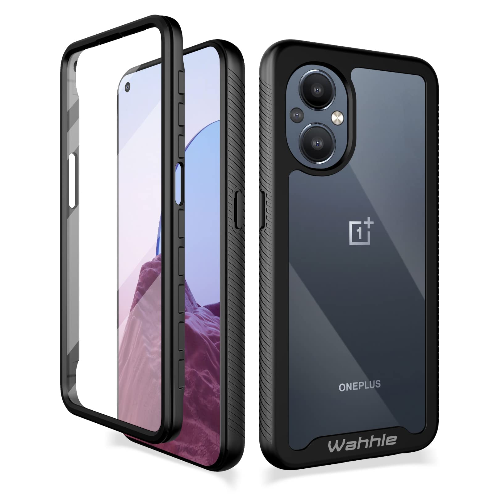 wahhle Oneplus Nord N20 5G Case, Built in Screen Protector Full Body Shockproof Slim Fit Bumper Protective Phone Cover for 1+ Nord N20 5G Men Women-Black/Clear