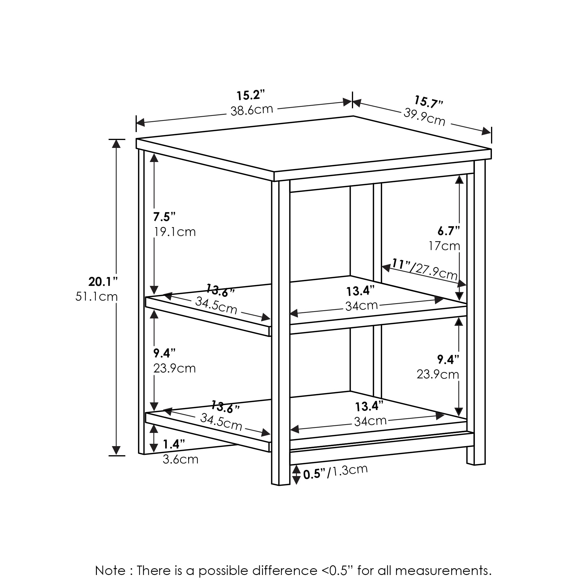 Furinno Camnus Modern Living End Sofa Side Table/Nightstand with Metal Frame Support, Solid White/White