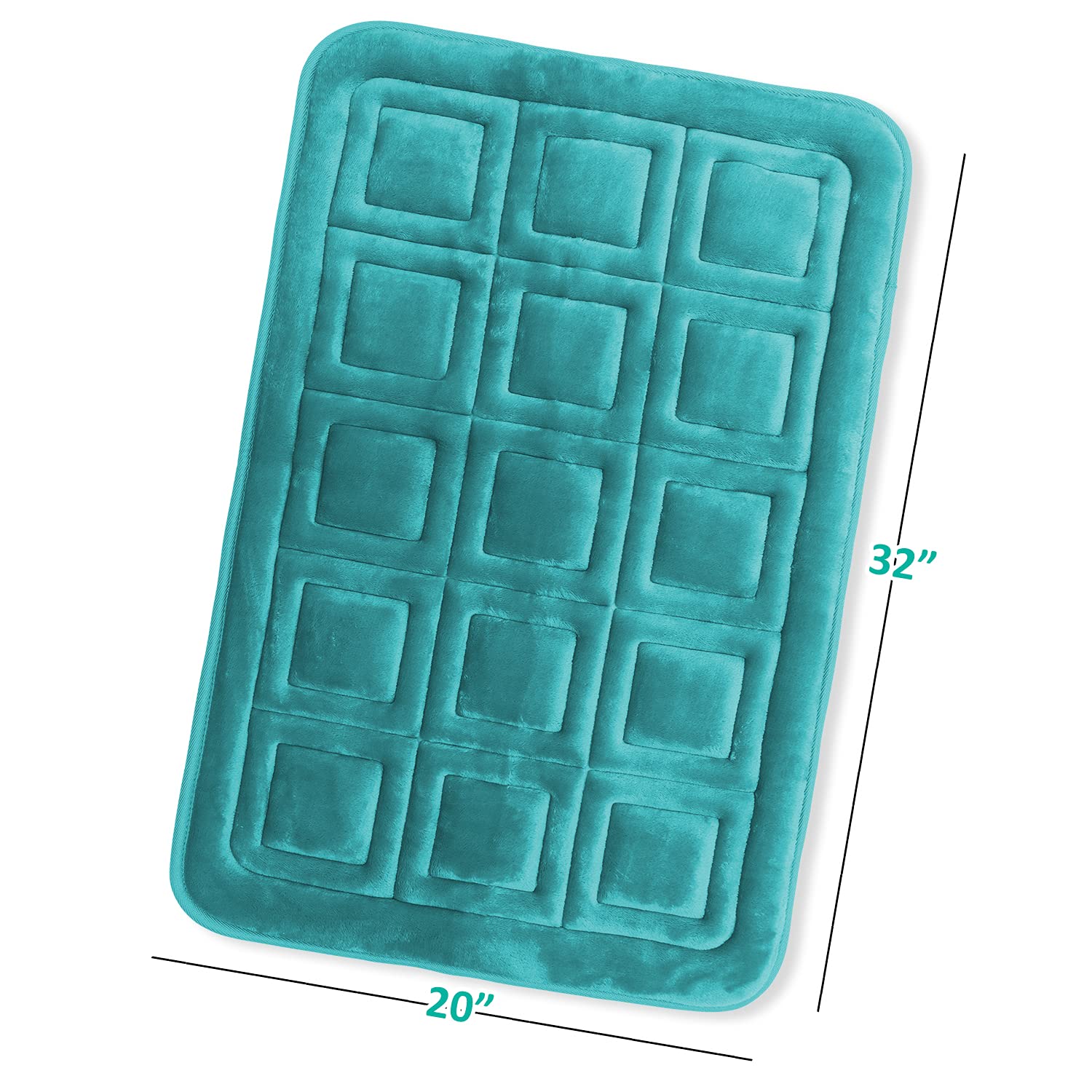 Clara Clark Bathroom Rugs, Velvet Memory Foam Bath Mat, Non-Slip, Machine Washable Bath Rugs - Dries Quickly, Ultra Soft Plush Bath Mats for Bathroom, 20 x 32, Waffle - Teal