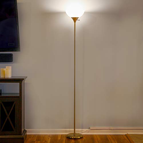 Brightech Sky Dome Dimmable LED Floor Lamp, Torchiere Floor Lamp for Living Rooms & Offices β Tall Standing Lamp for Reading & Hobbies β Brass/Gold