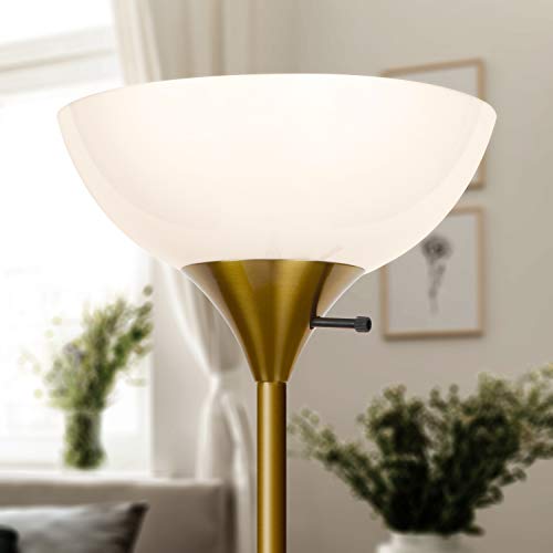 Brightech Sky Dome Dimmable LED Floor Lamp, Torchiere Floor Lamp for Living Rooms & Offices β Tall Standing Lamp for Reading & Hobbies β Brass/Gold