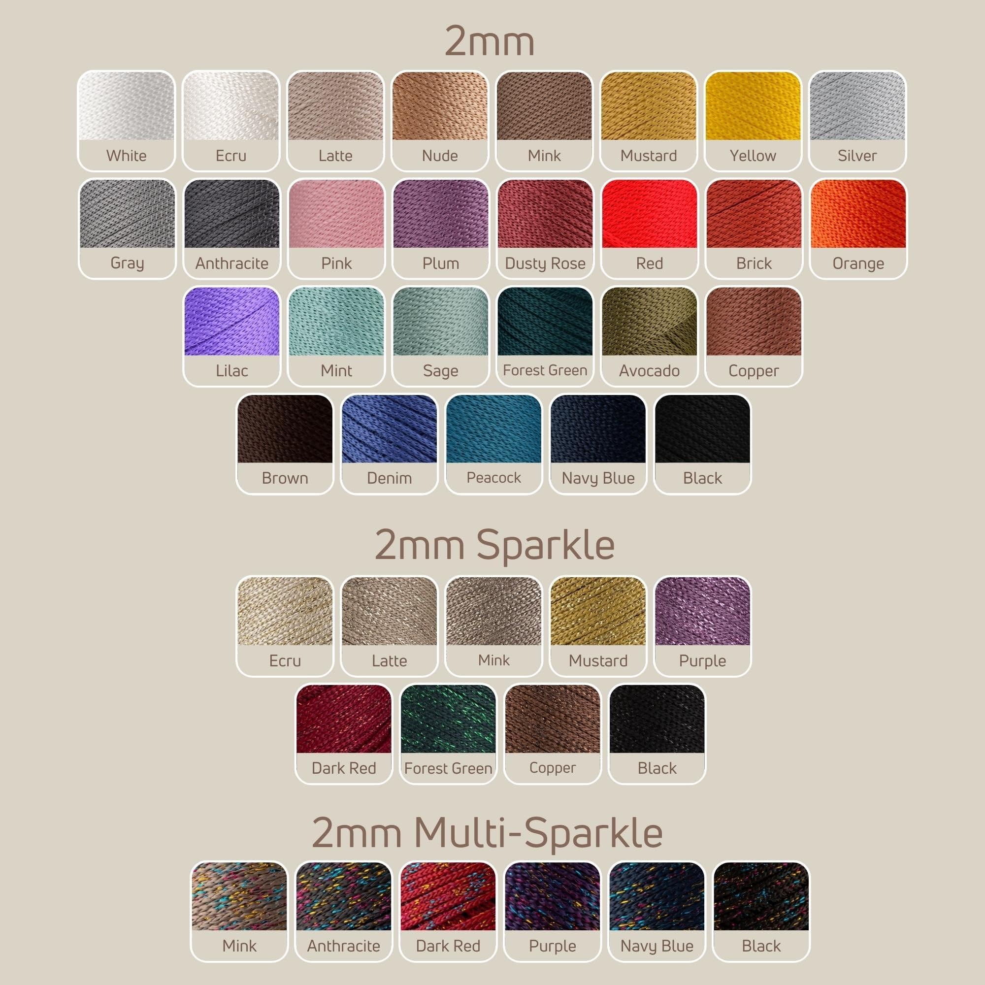 Sensy Premium 2mm 251 Yards Polyester Rope 100% Polypropylene Cord Macrame Cord 2mm Crochet Bag Cord Macrame Rope Crochet Thread Gift for Knitter (Mink)