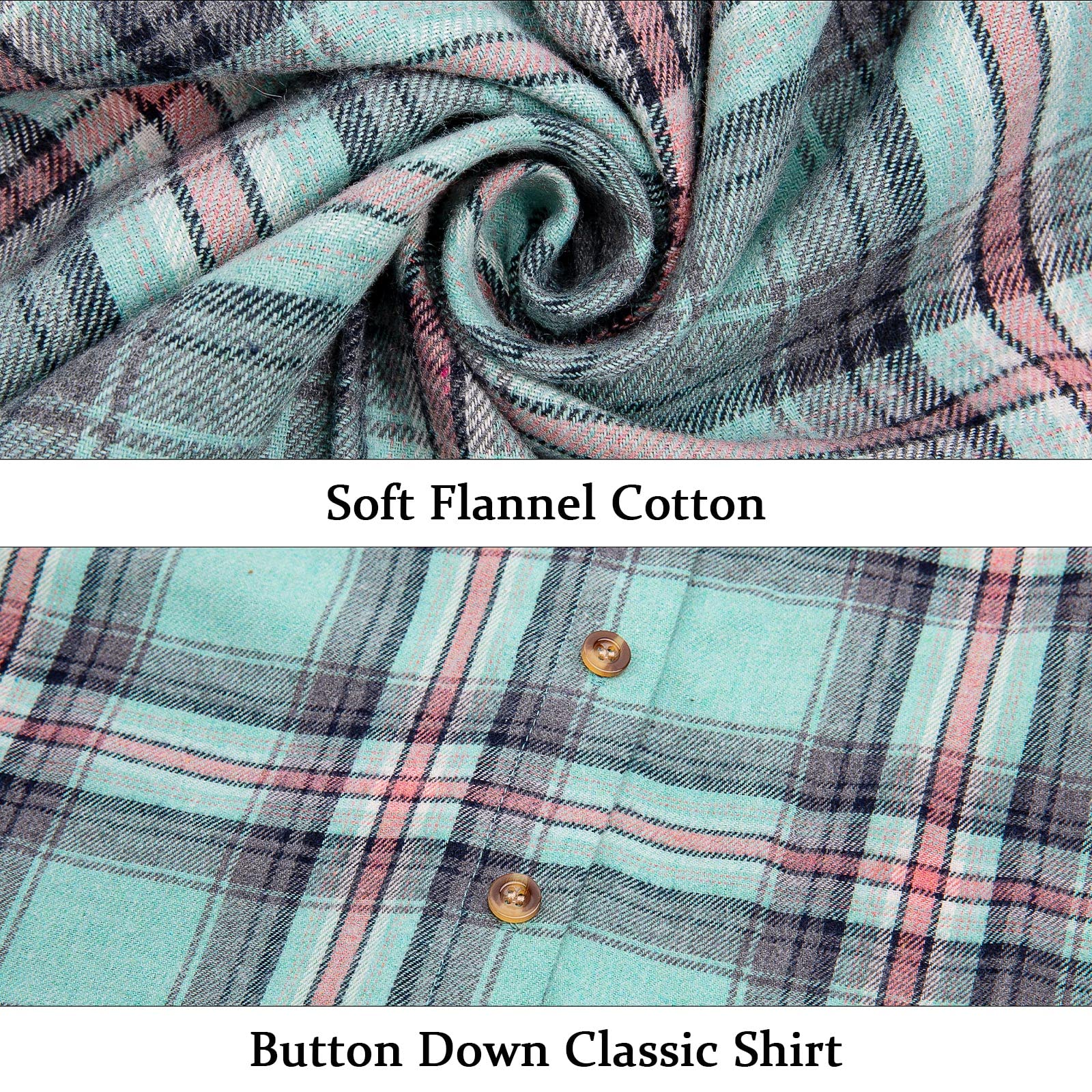 Knemksplanet Women Plaid Hooded Shirt Drawstring Flannel Sweatshirt Hoodie Jacket Casual Button Down Blouse Tops with Pocket Light Green
