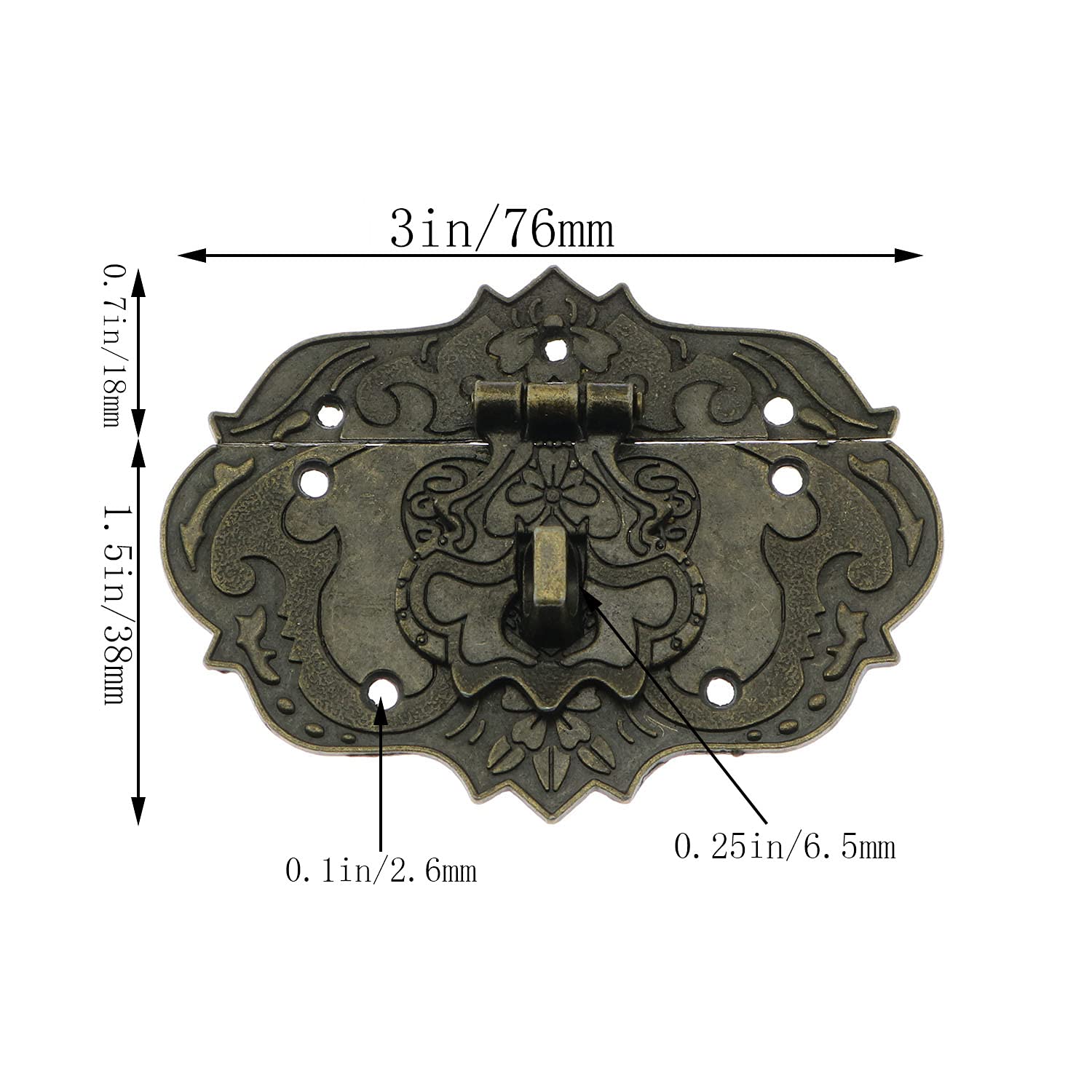 LDCREEE Antique Embossing Decorative Brass Hasp Clasp Latch Lock with Screws for Jewelry Box Ordinary Box Wooden Case Furniture Decoration (Bronze)
