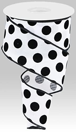Velvet Polka Dot Wired Edge Ribbon (2.5", Black White) - 10 Yards : RGC162927