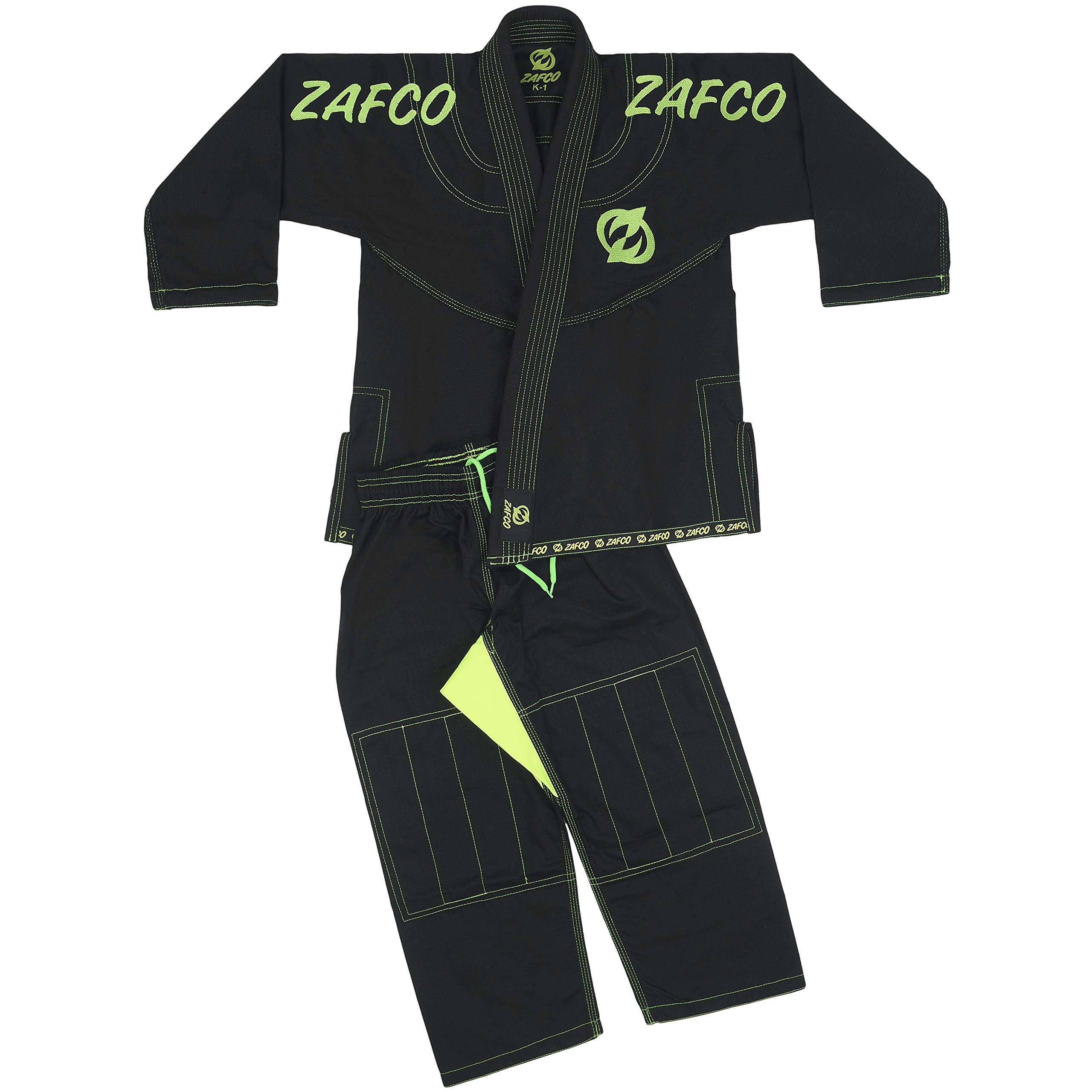 Zafco Sports Brazilian Jiu Jitsu, Kids Jiu Jitsu Gi Children BJJ Gi Grappling Kimonos Lightweight White Belt (Black, K0)