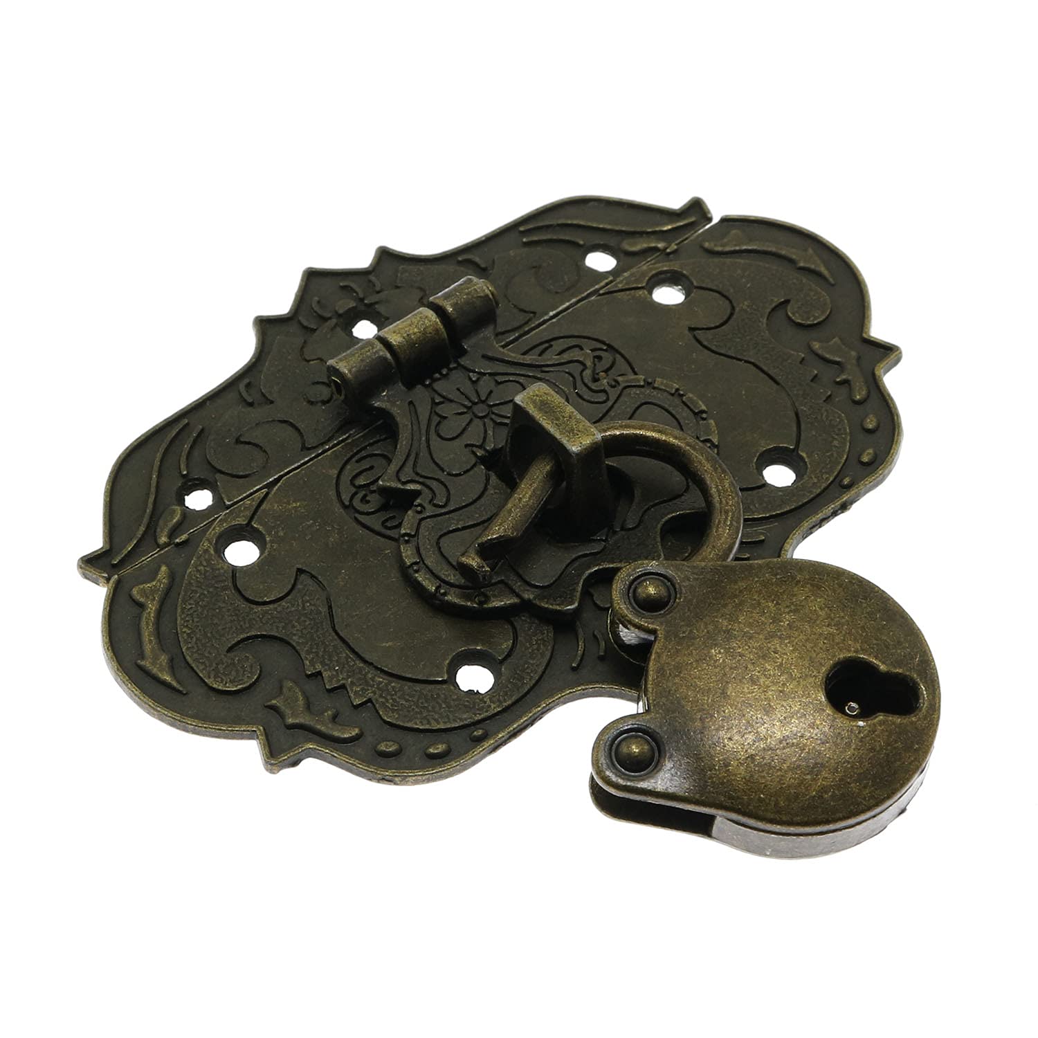 LDCREEE Antique Embossing Decorative Brass Hasp Clasp Latch Lock with Screws for Jewelry Box Ordinary Box Wooden Case Furniture Decoration (Bronze)