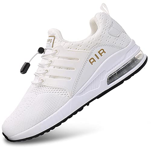 BOGOVER Men's Walking Shoes Non Slip Running Tennis Shoes Breathable Lightweight Air Cushion Sneakers for Tennis Gym Jogging (White, 6)
