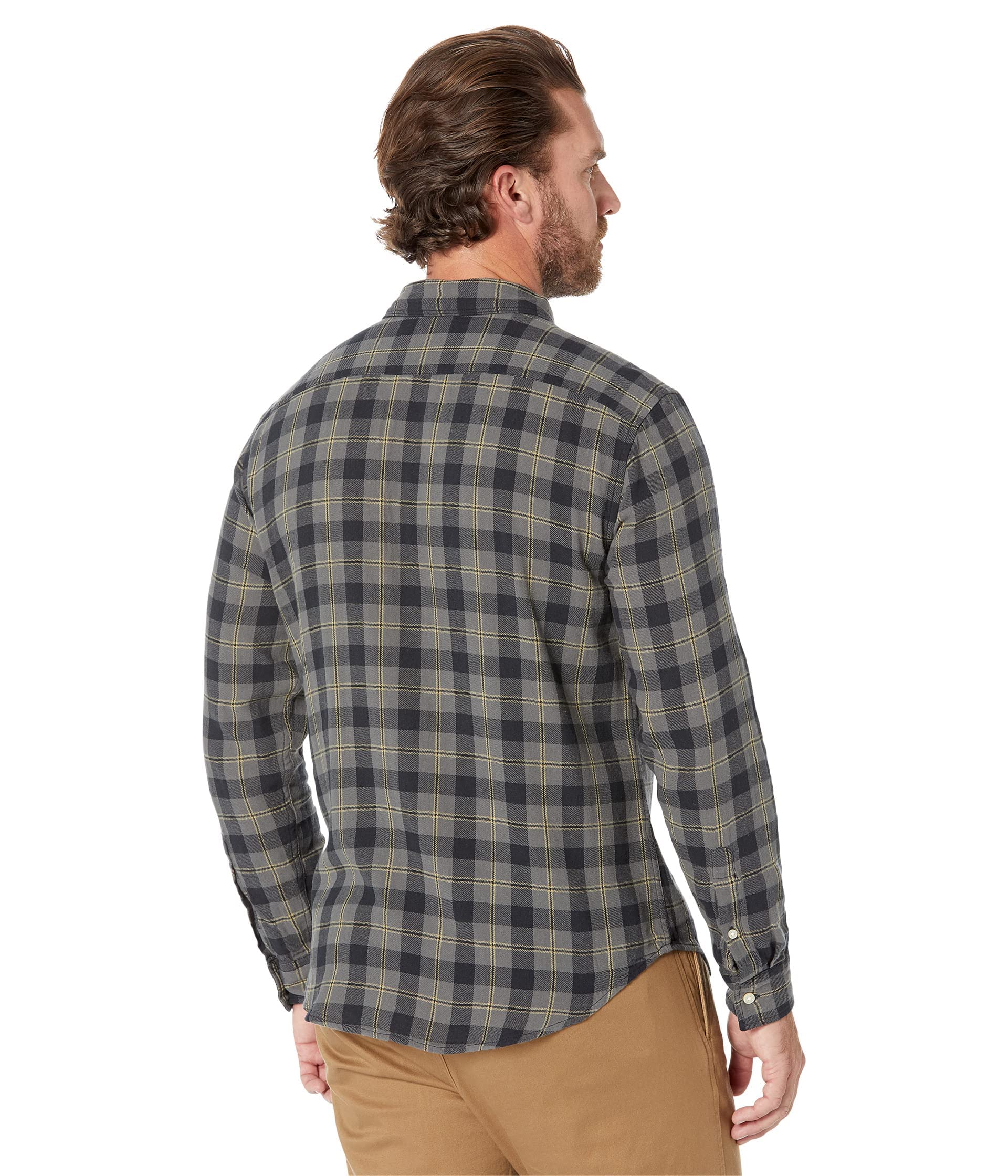 Dockers Men's Fit Long Sleeve Casual Shirt (Regular and Big & Tall), Burma Grey-Seahaven Plaid (Flannel), Large