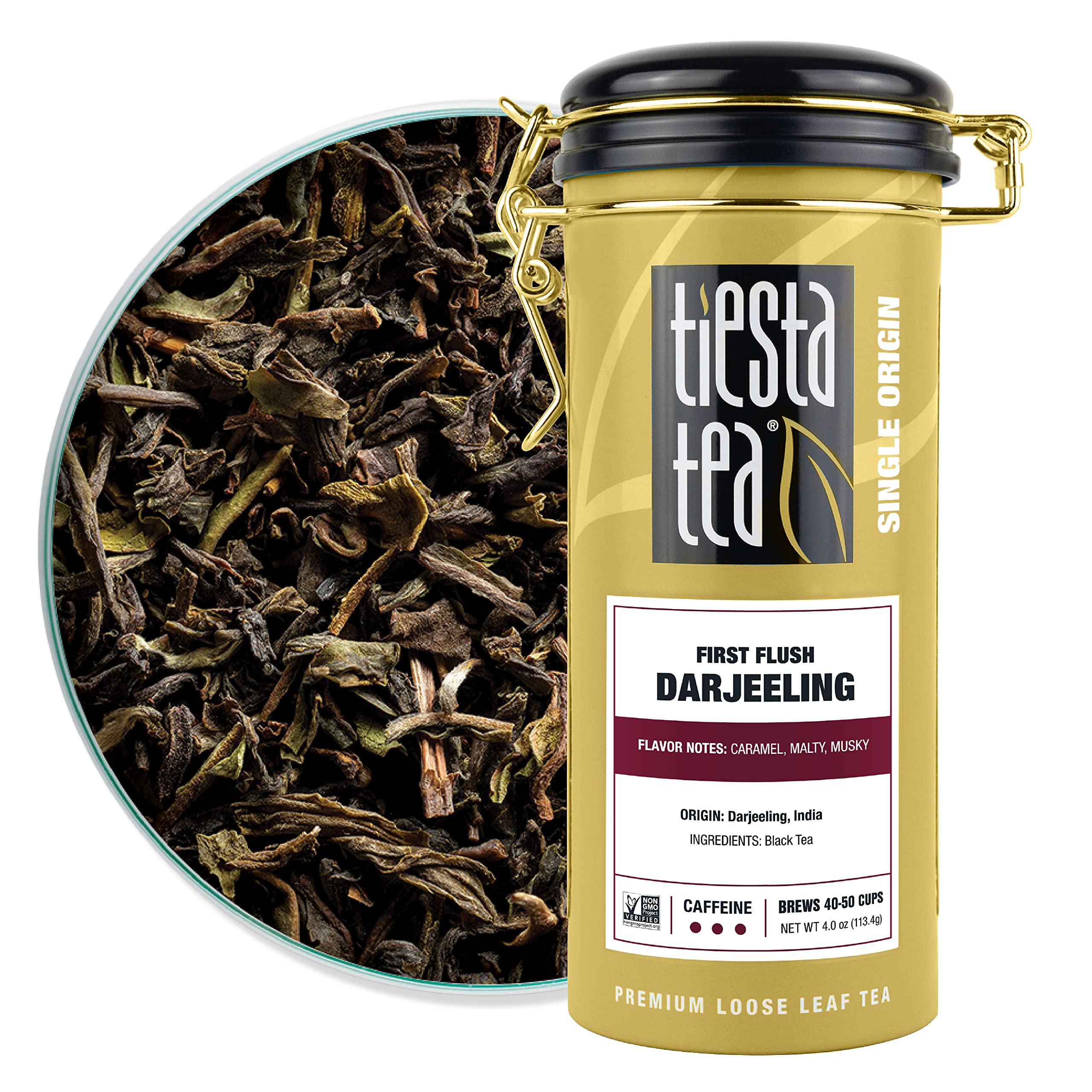 Tiesta Tea - First Flush Darjeeling Black Tea | Loose Leaf | Single Origin Premium Black Tea from India | Pure High-Caffeinated Blend | Makes Hot or Iced & Up to 50 Cups | 4oz Refillable Tin
