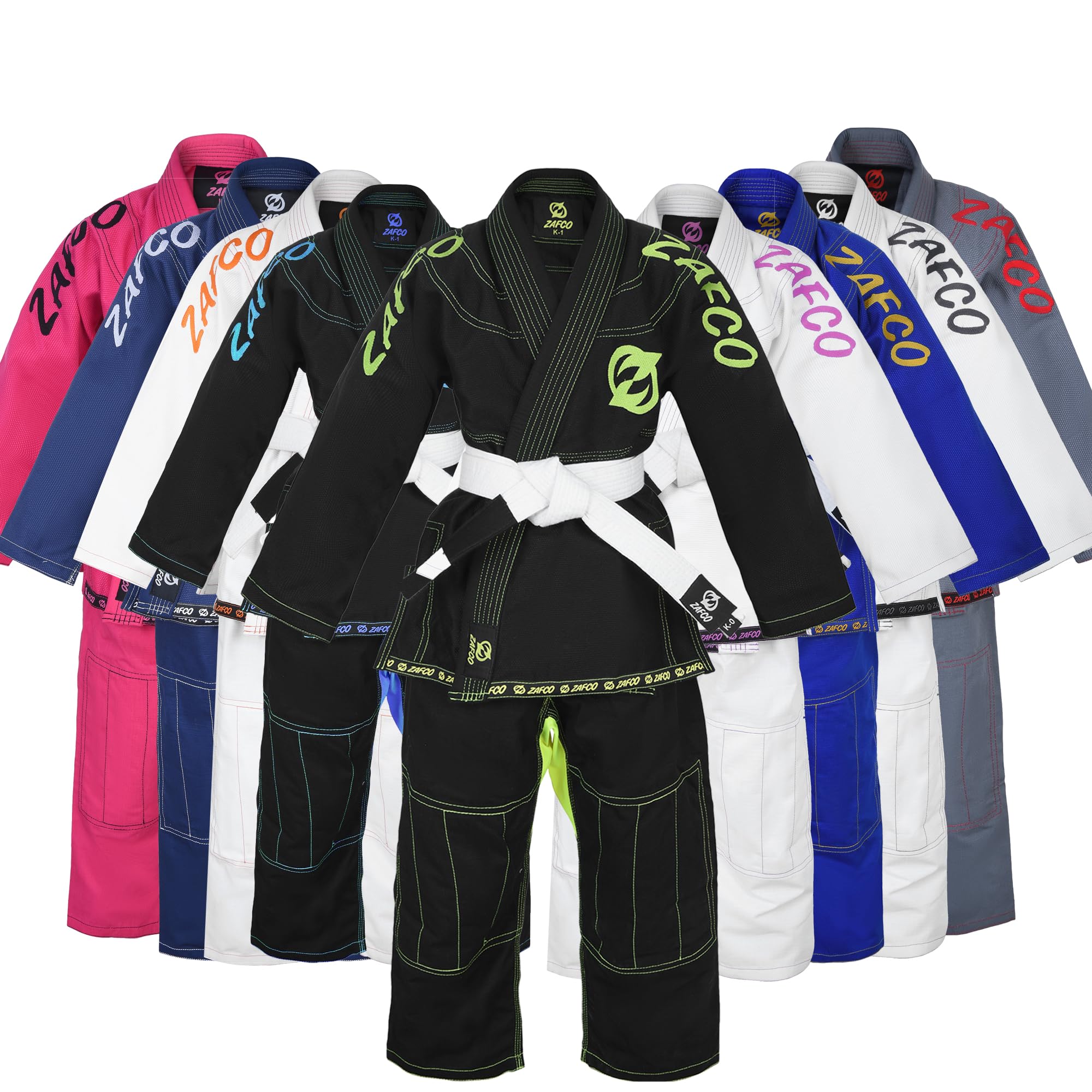 Zafco Sports Brazilian Jiu Jitsu, Kids Jiu Jitsu Gi Children BJJ Gi Grappling Kimonos Lightweight White Belt (Black, K0)
