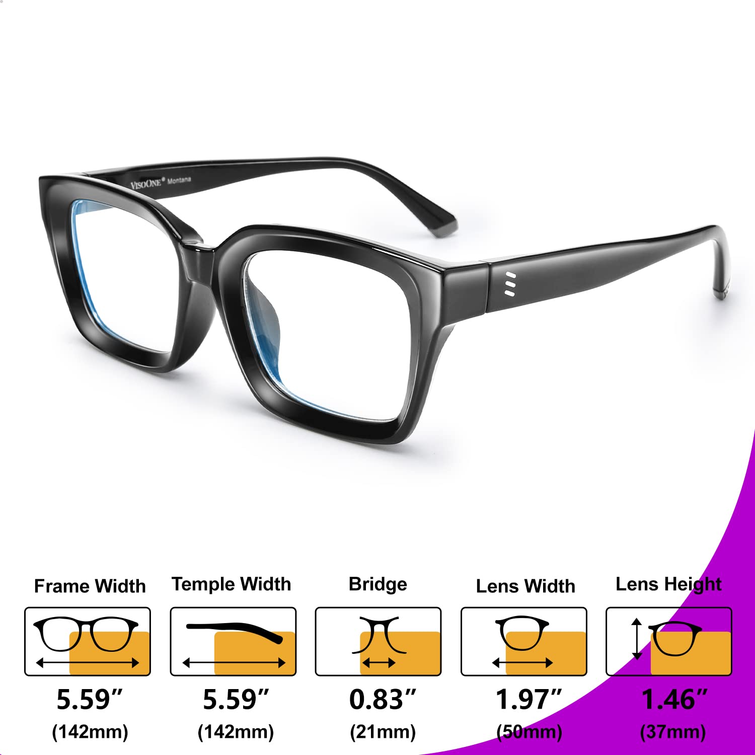 VISOONE Chunky Square Blue Light Blocking Glasses with Anti Computer Glare for Working Women Men MONTANA