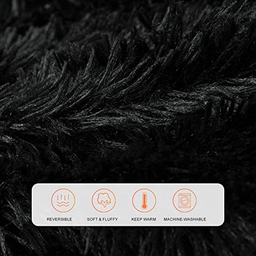 TOONOW Extra Soft Fuzzy Faux Fur Blanket Queen Size 78"x90", Reversible Lightweight Decorative Blankets and Throws Super Soft Cozy Microfiber Fleece Fuzzy Blankets for Couch Bed, Black