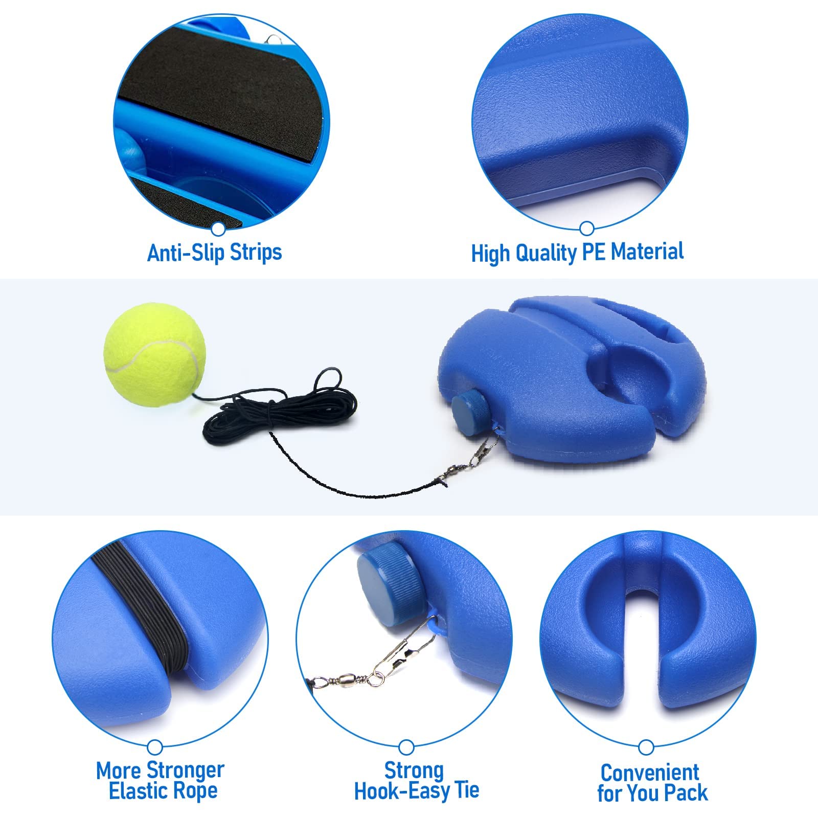 WIWAPLEX Tennis Trainer Rebound Ball with String Solo Tennis Training Kit Portable Tennis Practice Rebounder Equipment Training Tools with Long Elastic Rope for Adults, Kids, Beginners