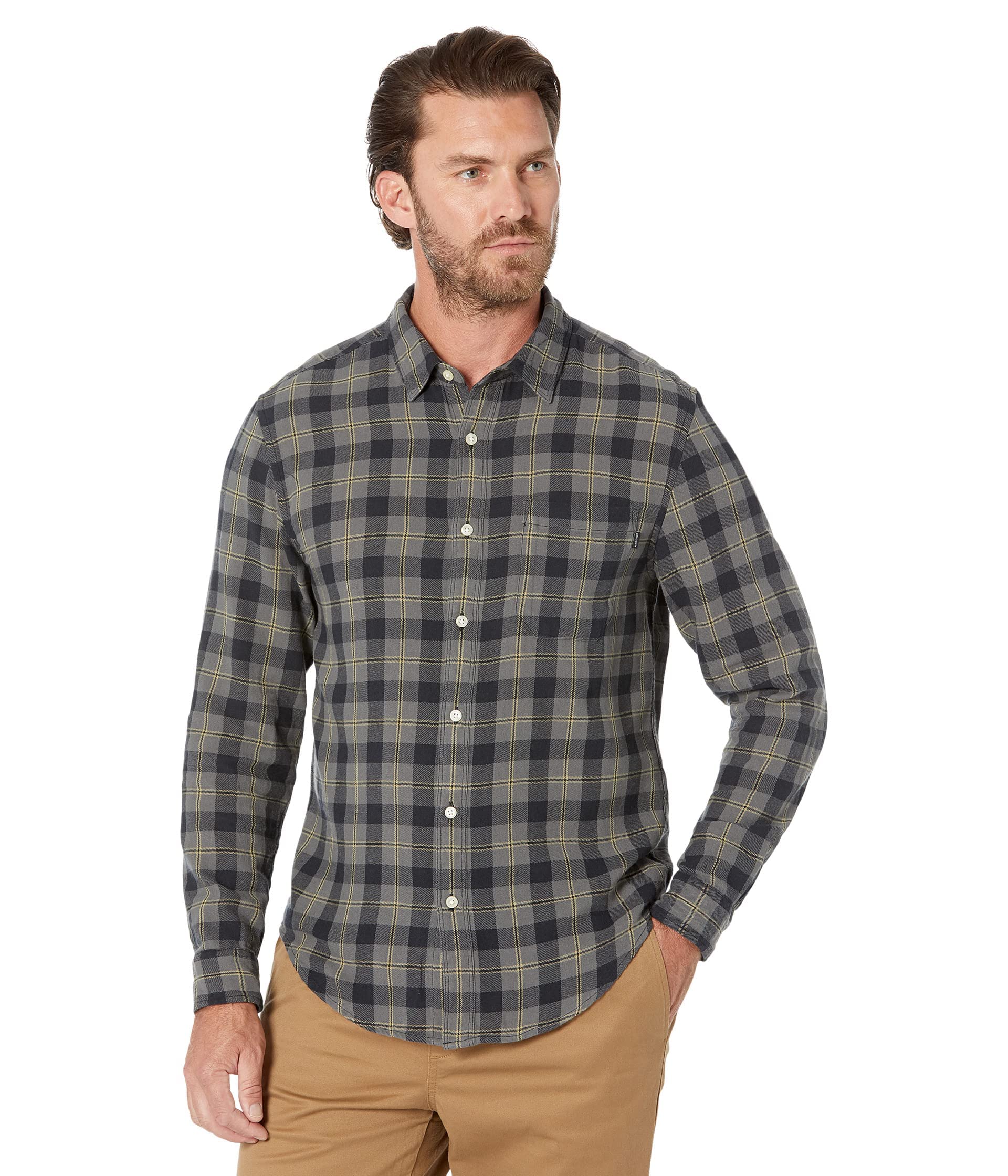 Dockers Men's Fit Long Sleeve Casual Shirt (Regular and Big & Tall), Burma Grey-Seahaven Plaid (Flannel), Large
