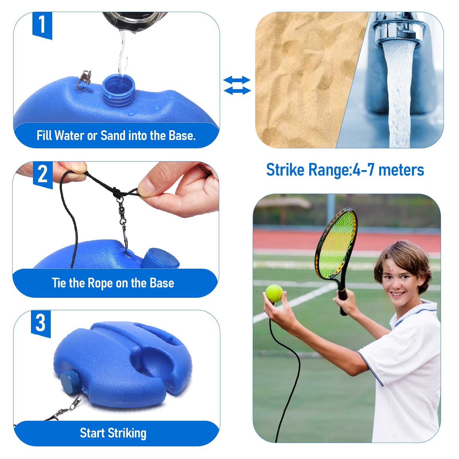 WIWAPLEX Tennis Trainer Rebound Ball with String Solo Tennis Training Kit Portable Tennis Practice Rebounder Equipment Training Tools with Long Elastic Rope for Adults, Kids, Beginners