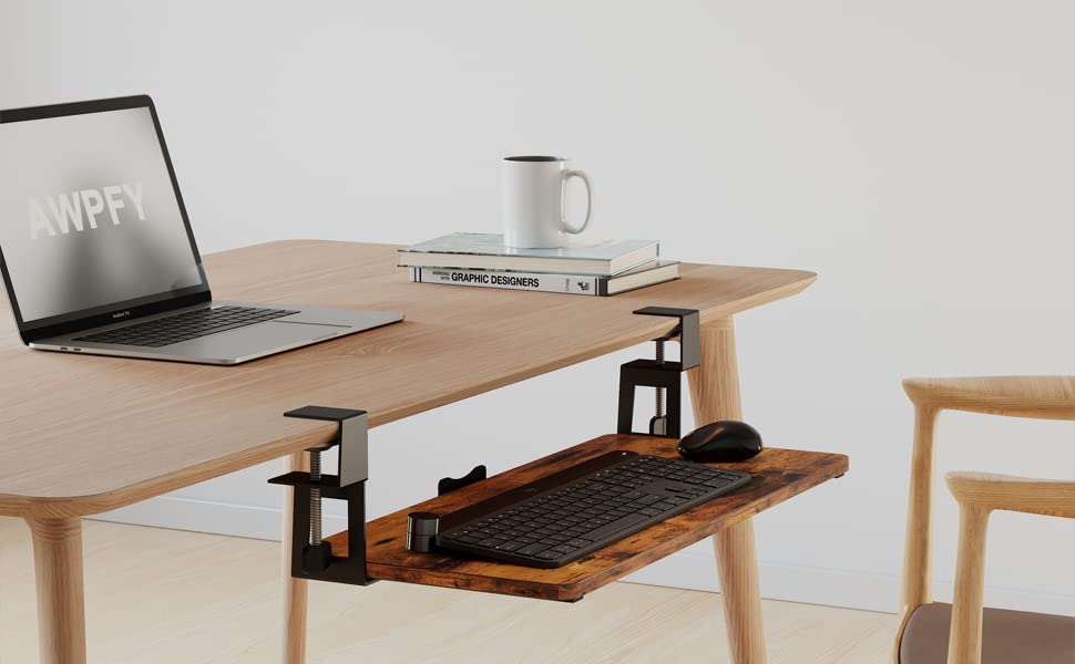 Keyboard Tray 27" Large Size, Keyboard Tray Under Desk with C Clamp, Computer Keyboard Stand Slide Pull Out, No Screw into Desk, for Home or Office