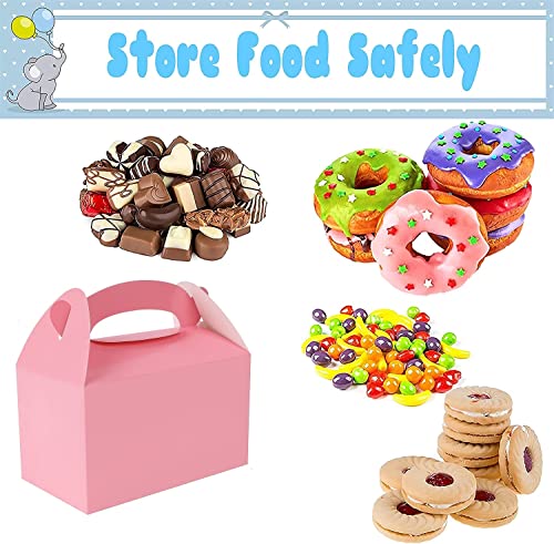 30 Pack Gift Boxes Treat Boxes 6.3X3.7X3.7Inches Party Cookie Favor Boxes Gable Candy Goodie Boxes with Handles Little for Birthday Party Small Boxes Cardboard Boxes Valentines Day for Gift Giving Pink
