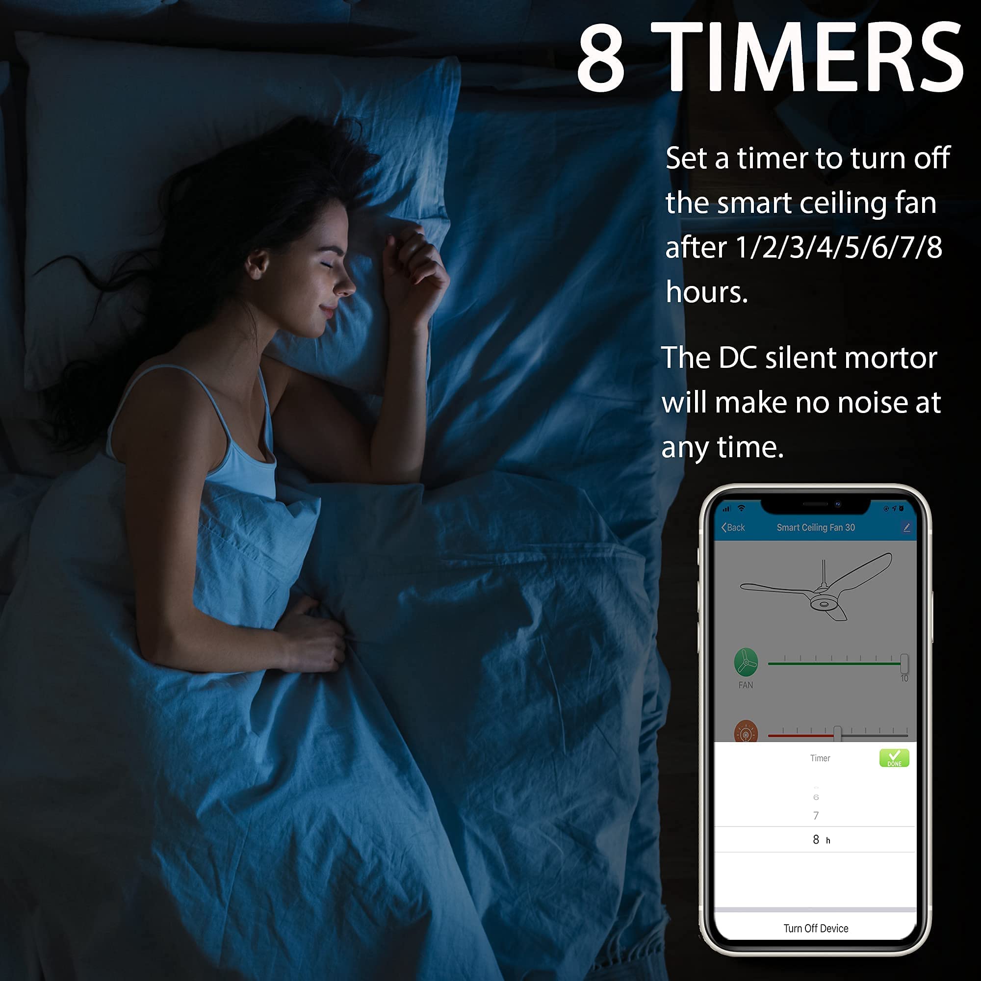 52β Smart Ceiling Fan With Light, Low Profile With 10 Speeds, Silent DC Motor, Farmhouse Ceiling Fan Compatible with Alexa, Siri, Google & Smart App, Black & Walnut,Indoor & Outdoor