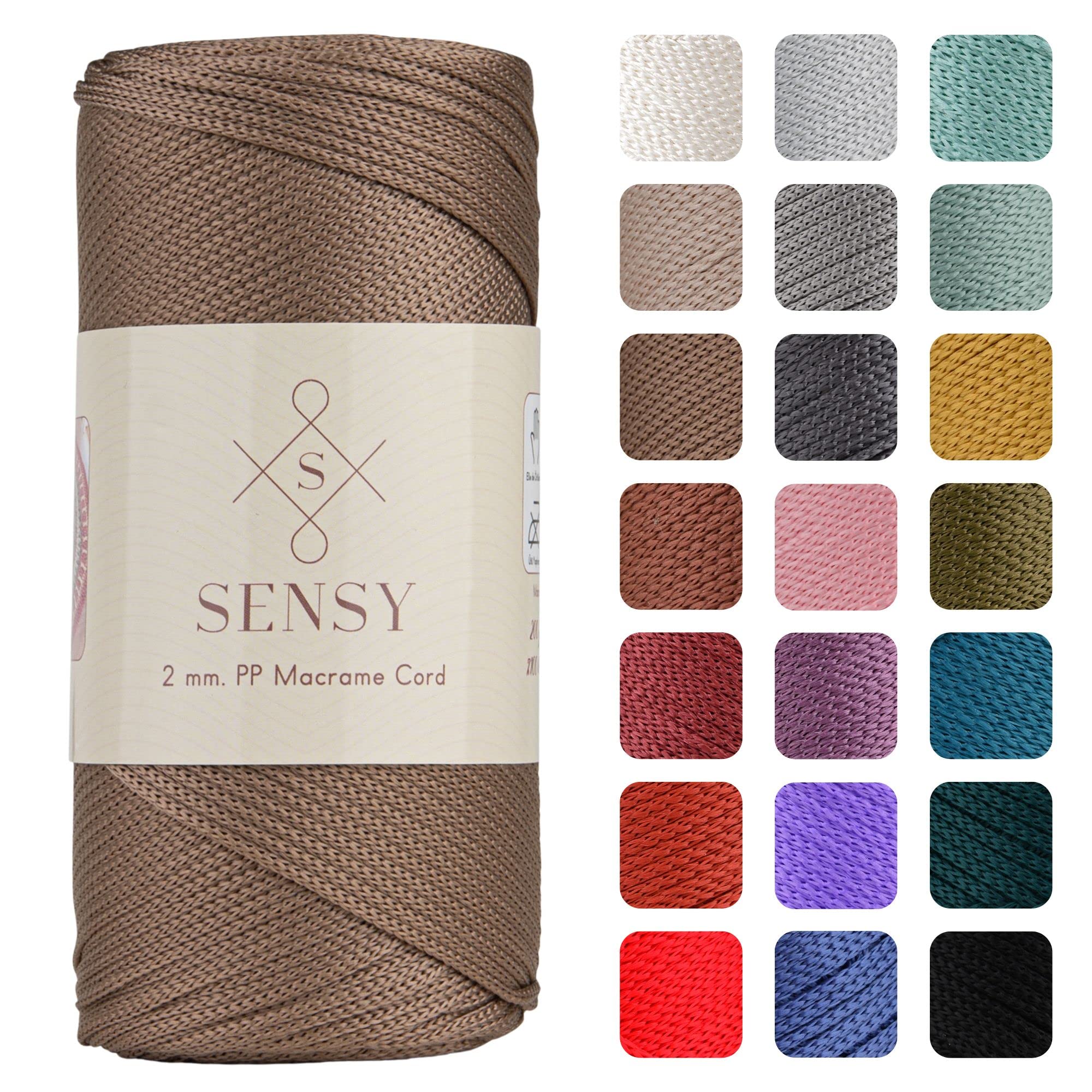 Sensy Premium 2mm 251 Yards Polyester Rope 100% Polypropylene Cord Macrame Cord 2mm Crochet Bag Cord Macrame Rope Crochet Thread Gift for Knitter (Mink)