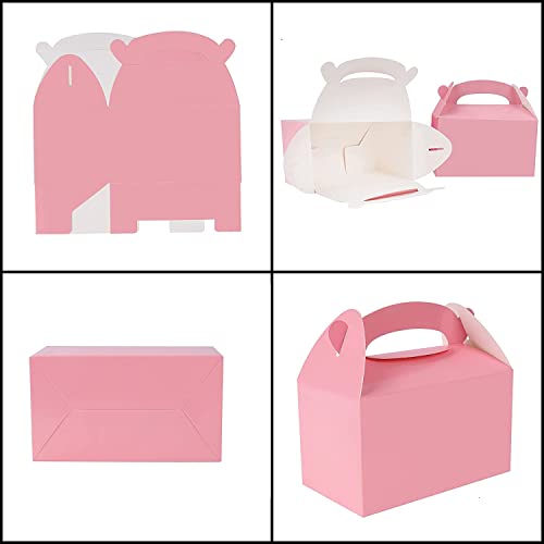 30 Pack Gift Boxes Treat Boxes 6.3X3.7X3.7Inches Party Cookie Favor Boxes Gable Candy Goodie Boxes with Handles Little for Birthday Party Small Boxes Cardboard Boxes Valentines Day for Gift Giving Pink