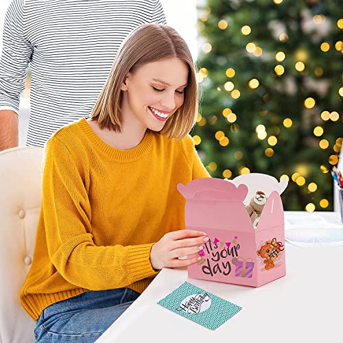 30 Pack Gift Boxes Treat Boxes 6.3X3.7X3.7Inches Party Cookie Favor Boxes Gable Candy Goodie Boxes with Handles Little for Birthday Party Small Boxes Cardboard Boxes Valentines Day for Gift Giving Pink