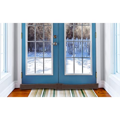 Home District French Door Draft Stopper - Weighted Under Door Draft Blocker, Apartment Noise Blocker, Window Draft Dodger, Winter Door Insulation Strip - 60 Inches Long - Chocolate Brown