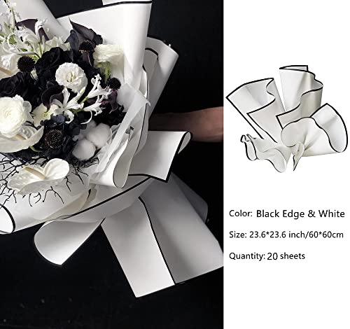 20 Sheets black and white border Flower Wrapping Paper Florist Bouquet Supplies Waterproof Thicken Floral Wrapping Paper Gift or Gift Box Packaging Paper 23 x 23 inch (Black Edge & White)