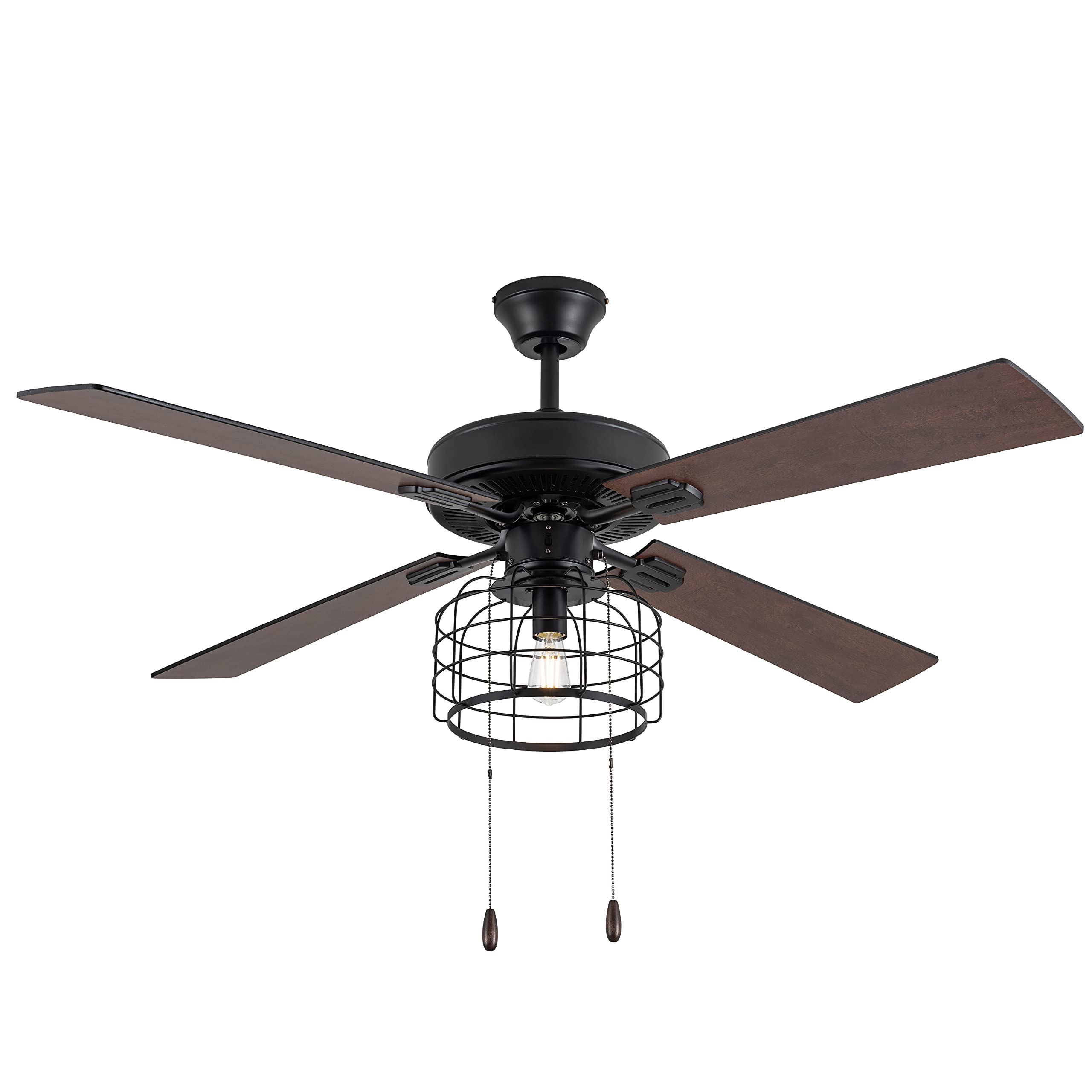 RIVER OF GOODS Industrial LED Ceiling Fan - 52" L x 52" W - Caged Ceiling Fan with Lights - Rich Barnwood/Black Fan Blades