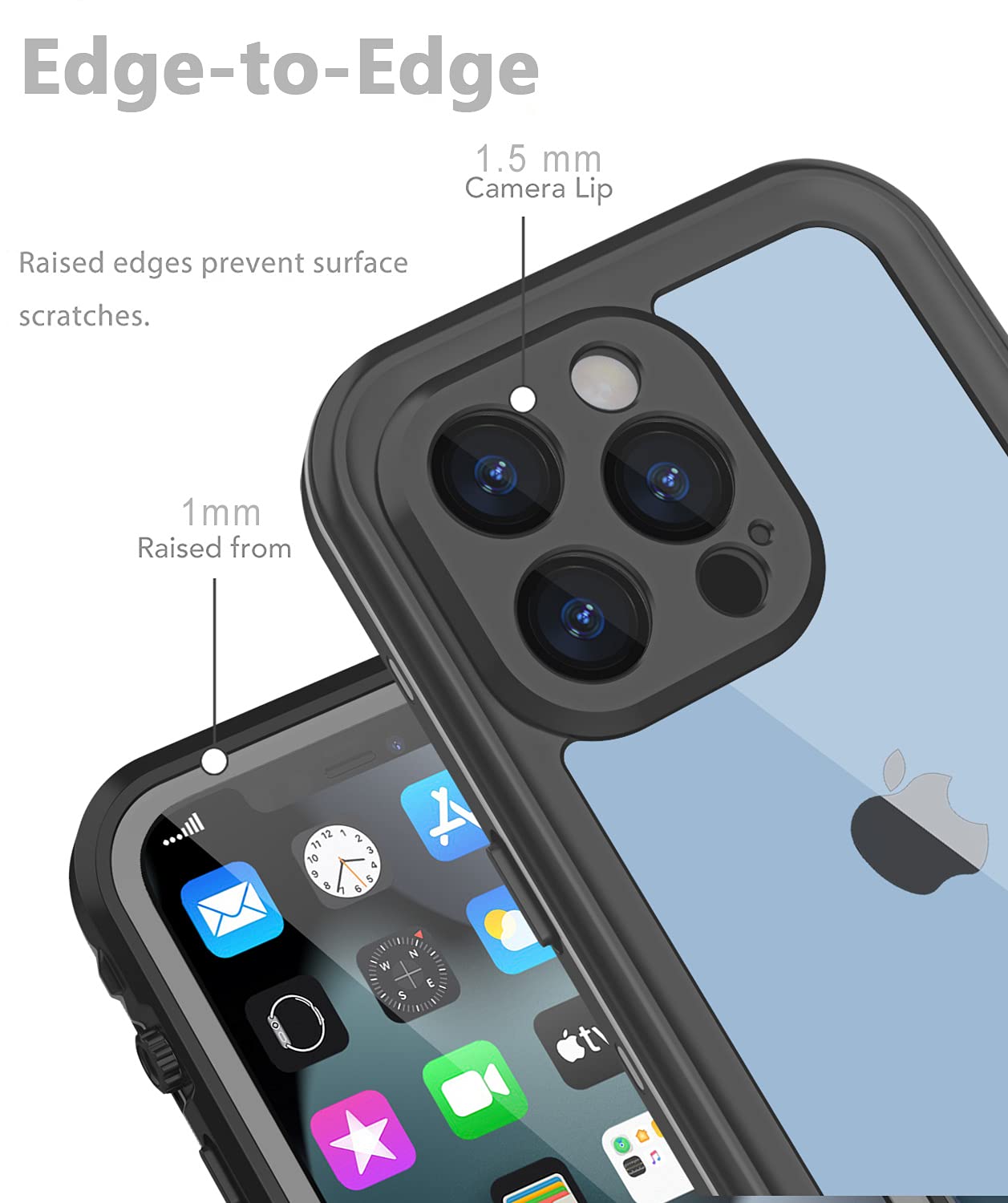 Dewfoam Design for iPhone 13 Pro Max Waterproof Case, Shockproof Dustproof Phone Case for iPhone 13 Pro Max with Screen Protector, Full Body Protective case for iPhone 13 Pro Max Cover 6.7'' (Black)