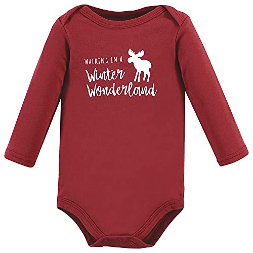 Hudson Baby Unisex Baby Cotton Long-Sleeve Bodysuits Boy Holiday Village, 0-3 Months