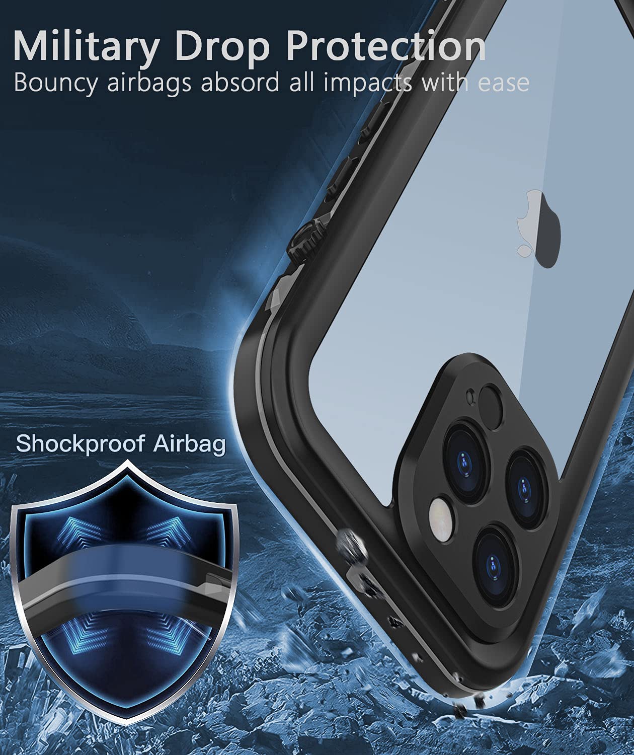 Dewfoam Design for iPhone 13 Pro Max Waterproof Case, Shockproof Dustproof Phone Case for iPhone 13 Pro Max with Screen Protector, Full Body Protective case for iPhone 13 Pro Max Cover 6.7'' (Black)
