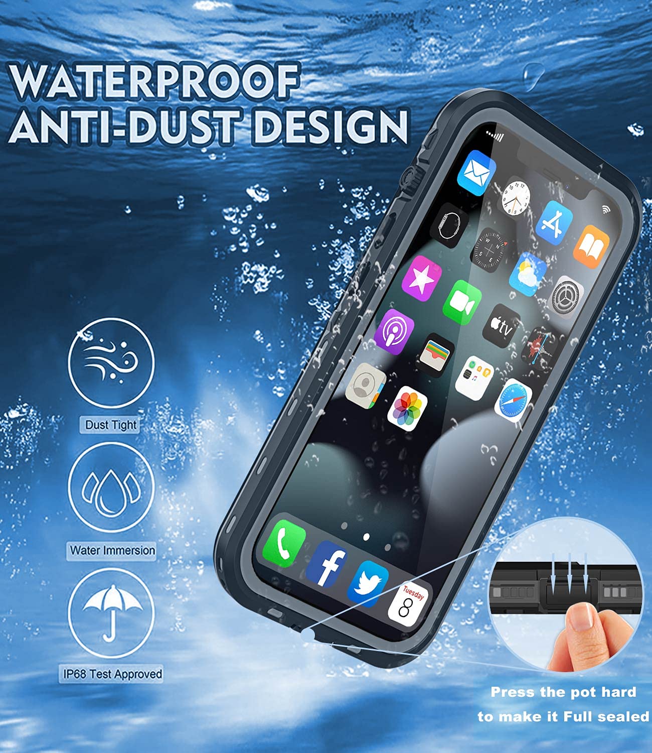 Dewfoam Design for iPhone 13 Pro Max Waterproof Case, Shockproof Dustproof Phone Case for iPhone 13 Pro Max with Screen Protector, Full Body Protective case for iPhone 13 Pro Max Cover 6.7'' (Black)