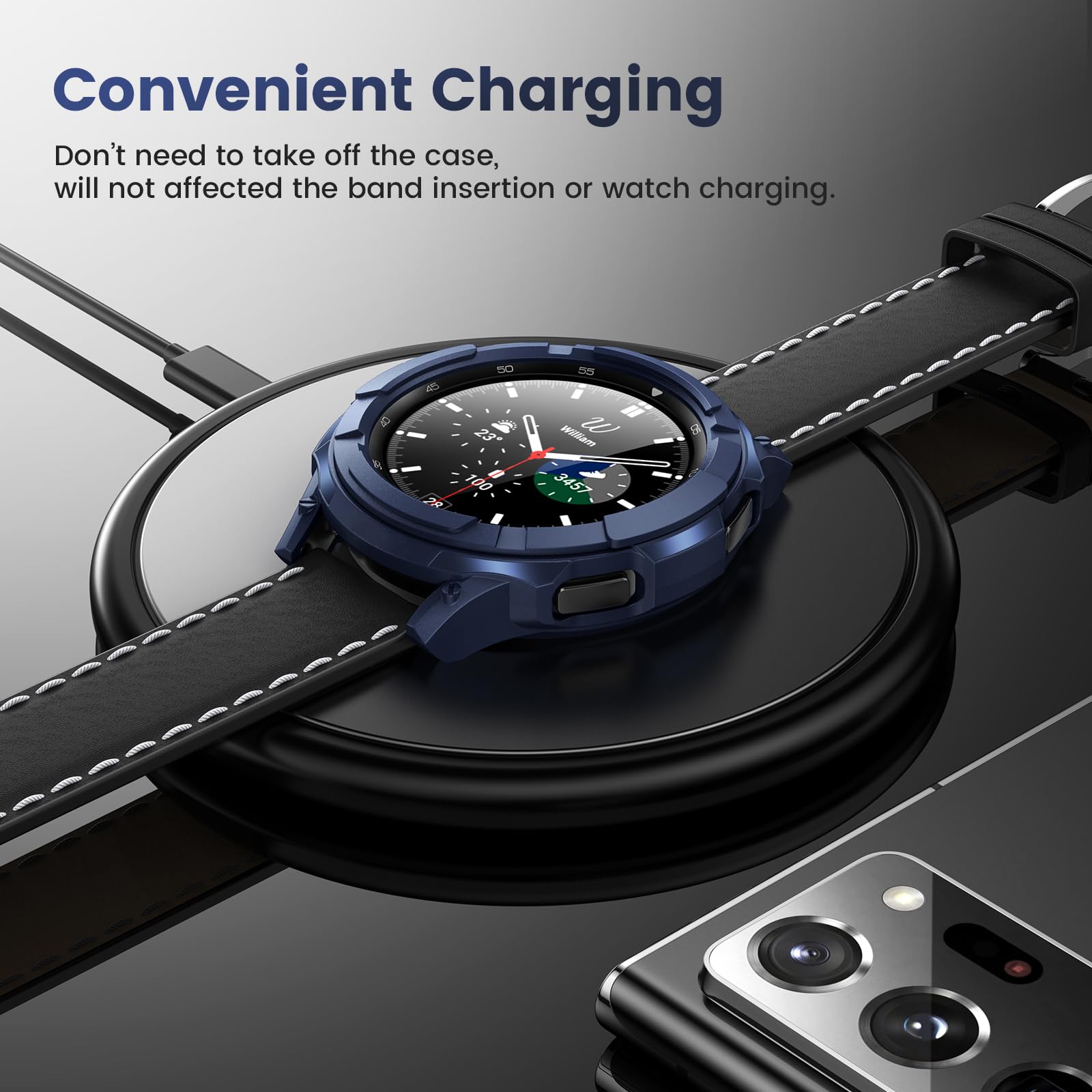 Goton 3 in 1 Accessories for Samsung Galaxy Watch 4 Classic 46mm, 1 Rugged TPU Armor Bumper Case Cover +2 Tempered Glass Screen Protector Films + 1 Bezel Ring for Galaxy Watch4 Classic 46mm Blue