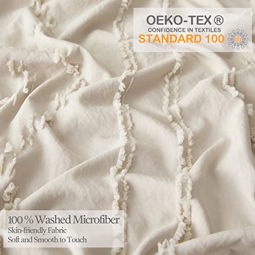 BEDAZZLED Duvet Covers King Size,3pcs Soft and Embroidery Shabby Chic Boho Bedding Sets,100% Washed Microfiber Tufted Comforter Cover Set, Beige